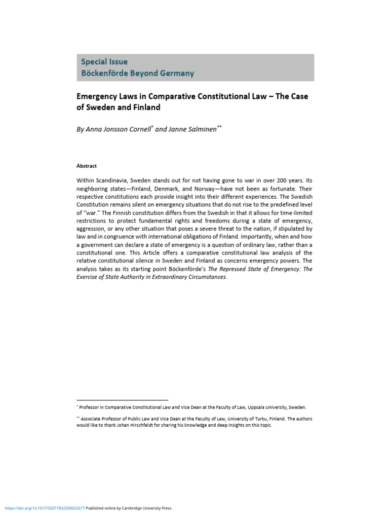 Emergency Laws in Comparative Constitutional Law The Case of Sweden and ...