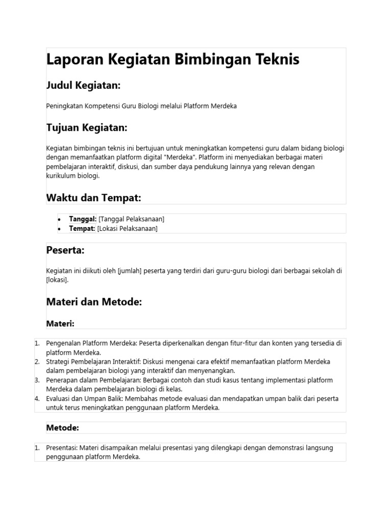 Laporan Kegiatan Bimbingan Teknis | PDF