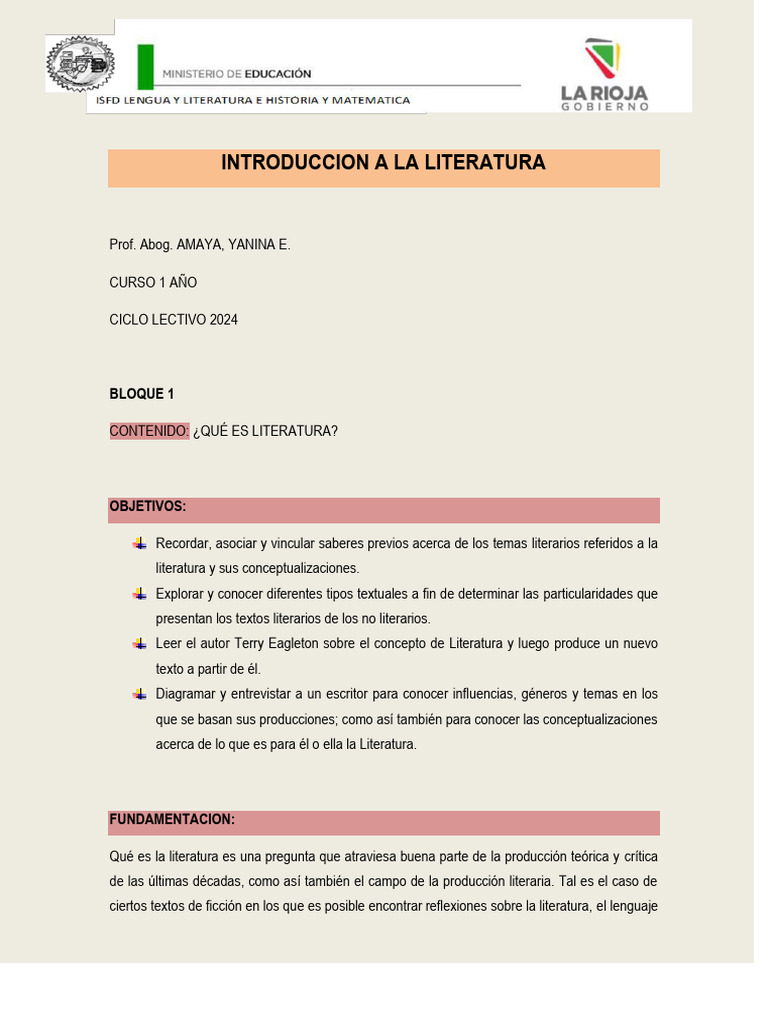bloque 1 introduccion a la literatura 1 año | PDF | Autor