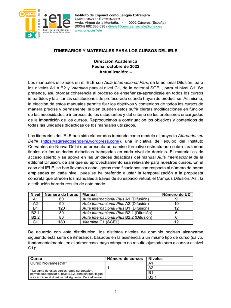 Itinerarios y Materiales para Los Cursos Del IELE | PDF