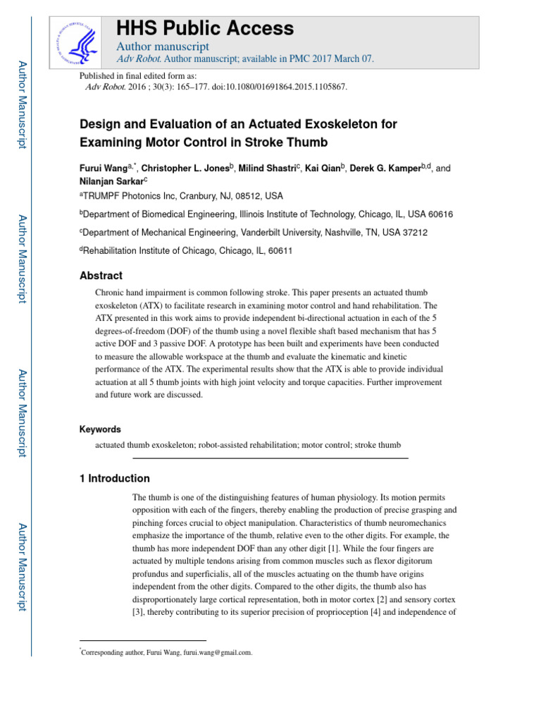 Design and Evaluation of An Actuated Exo | PDF | Anatomical Terms Of Motion | Thumb
