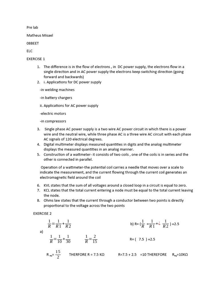 Pre Lab Elc | Download Free PDF | Alternating Current | Voltage