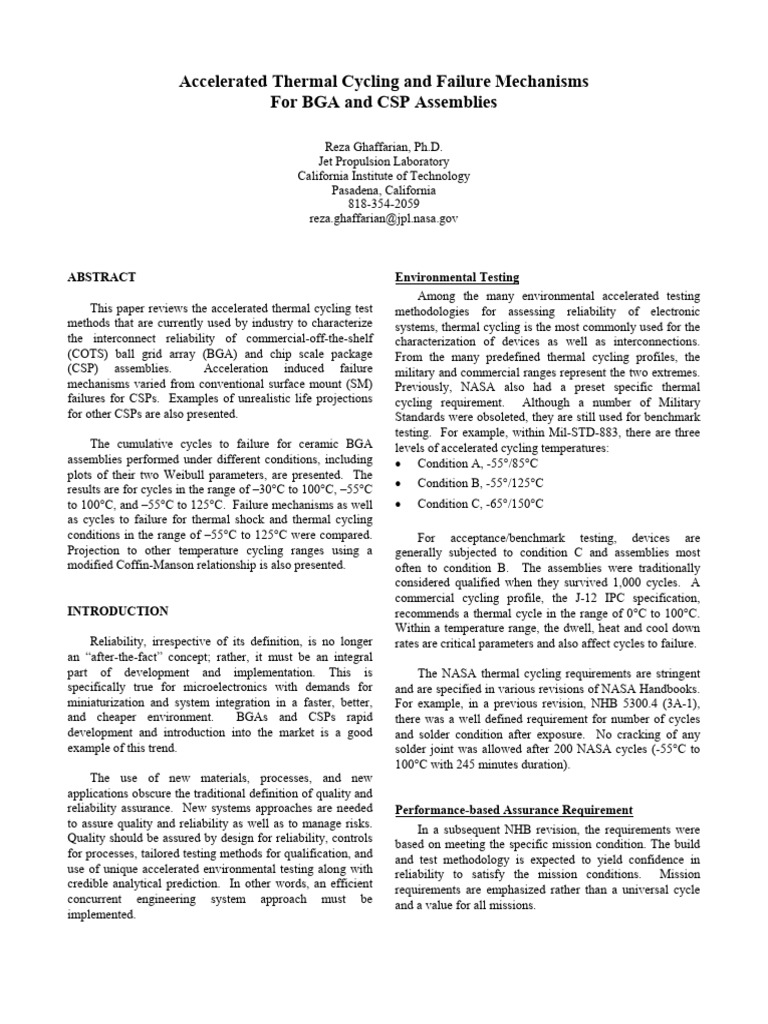 BGA and CSP Thermal Cycling Reliability | PDF | Reliability Engineering ...