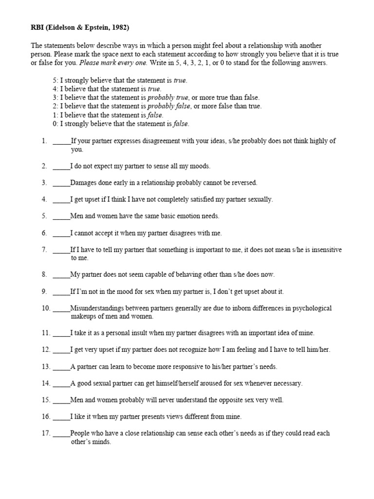 AAA Relationship Belief Inventory | PDF | Social Psychology ...