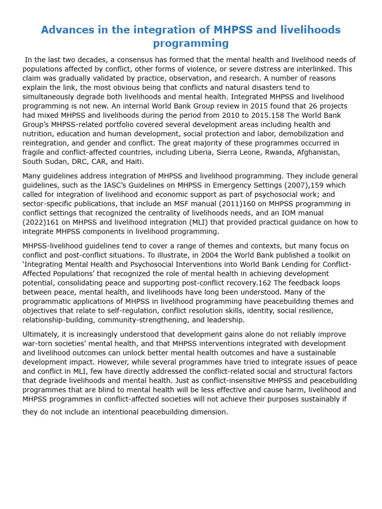 MHPSS and Livelihood Integration Strategies | PDF | Peacebuilding ...