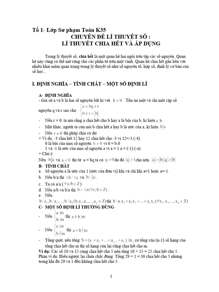 (123doc) Chuyen de Ly Thuyet Chia Het | PDF