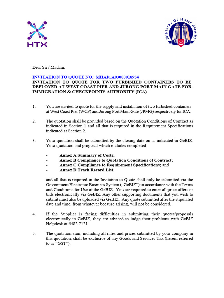 01 ITQ Document | PDF | Payments