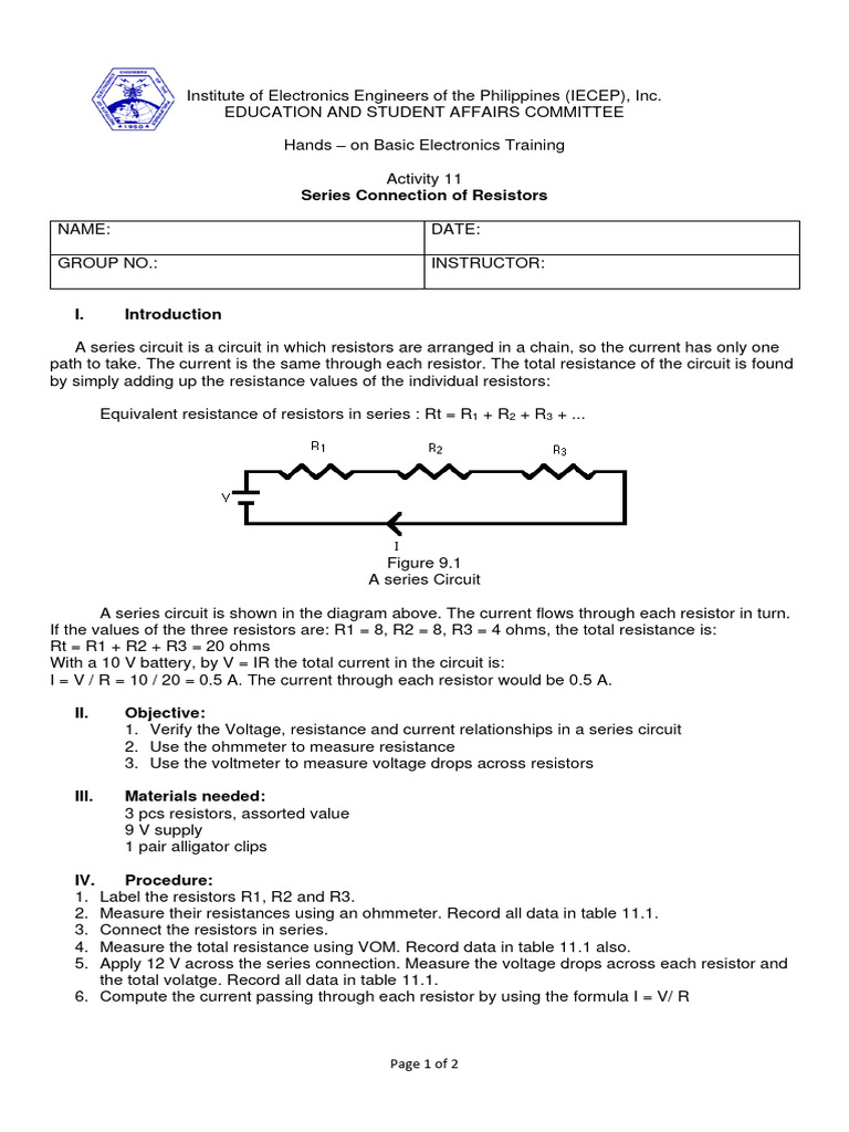 Activity 11 Series Connection of Resistors | PDF | Resistor ...