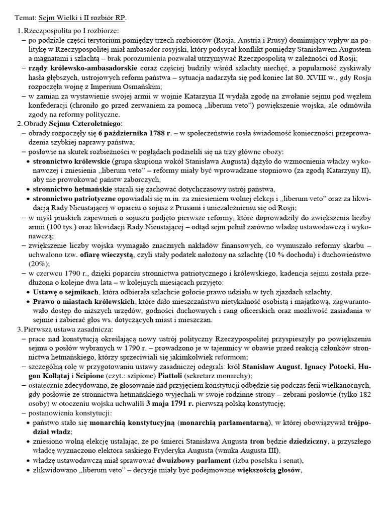 Sejm Wielki I II Rozbiór RP | PDF