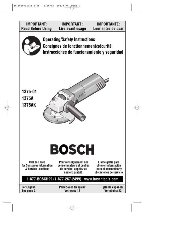 Bosch 1375A Angle Grinder Manual | PDF | Grinding (Abrasive Cutting ...