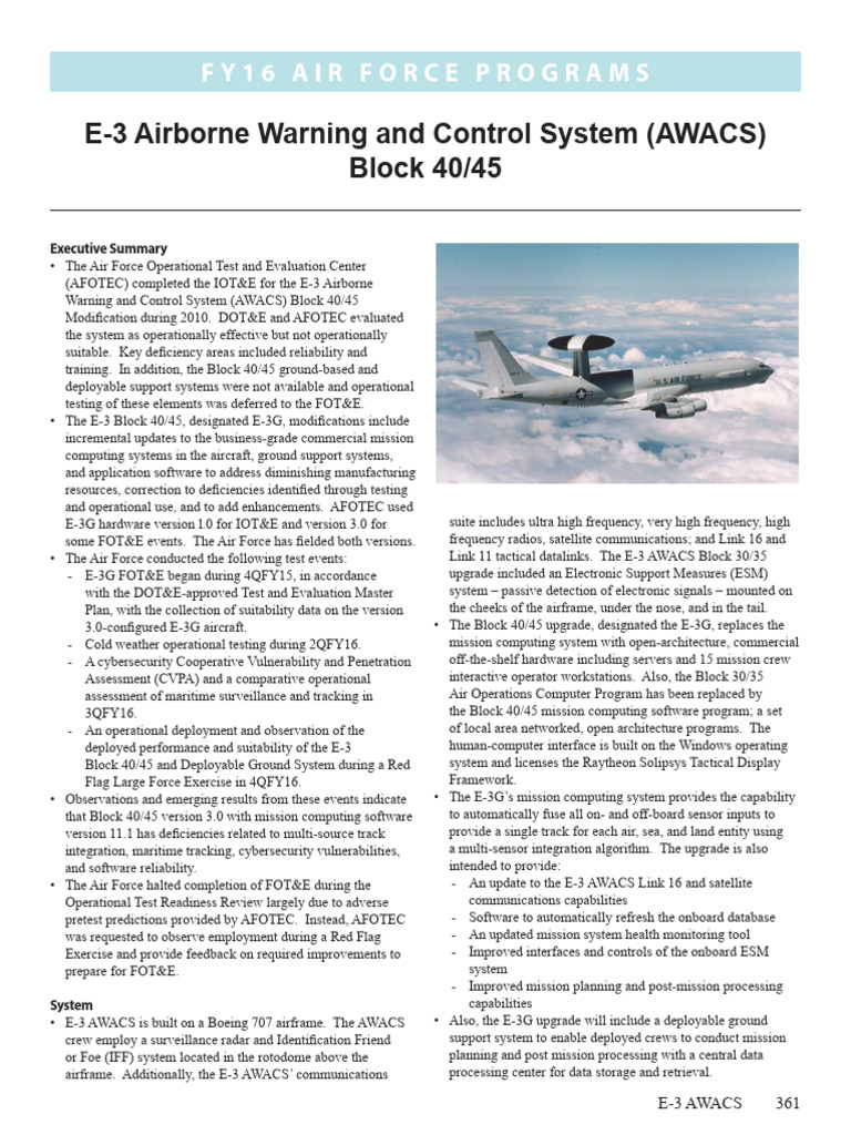 2016 e 3 Awacs | PDF | Aviation | Military Science