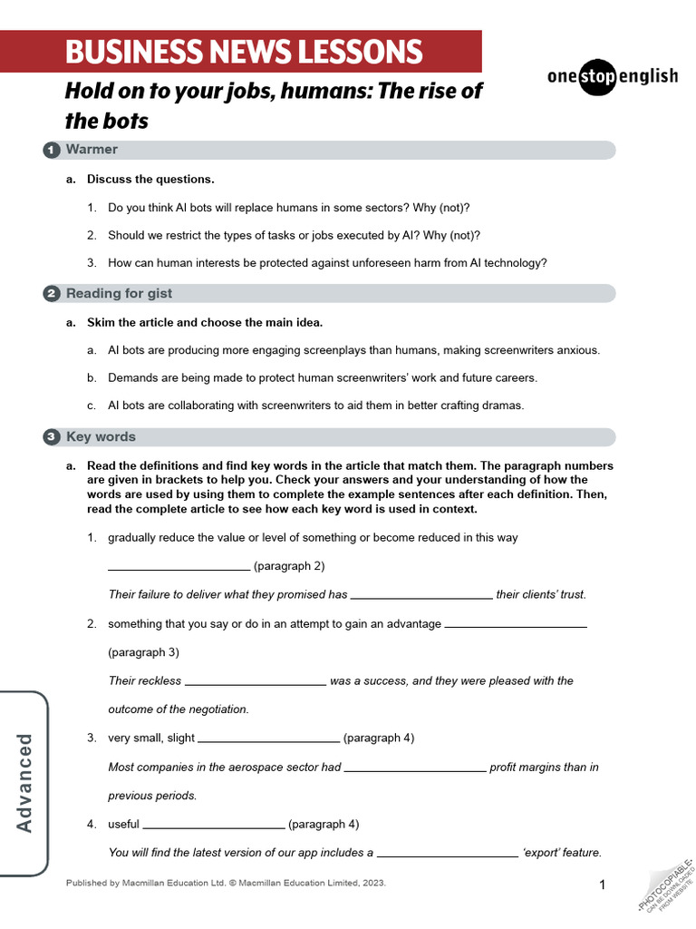AI + Jobs - Adv. Business English Lesson | PDF | Artificial ...