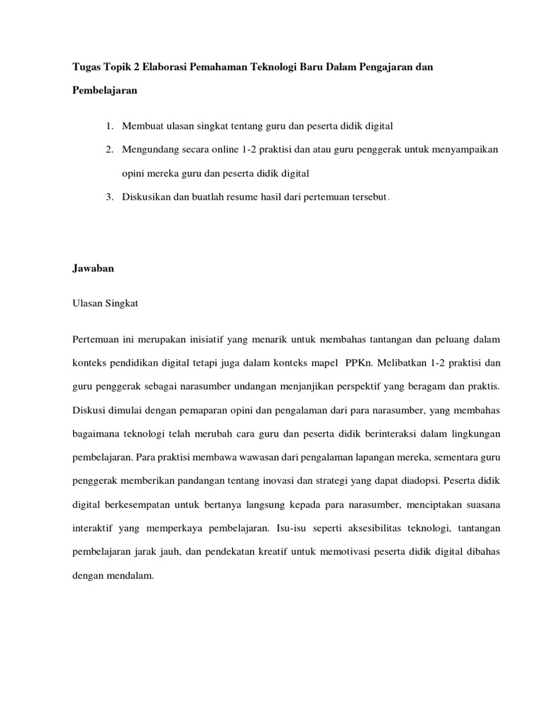 Tugas Topik 2 Elaborasi Pemahaman Teknologi Baru Dalam Pengajaran dan Pembelajaran (1)-1 | PDF
