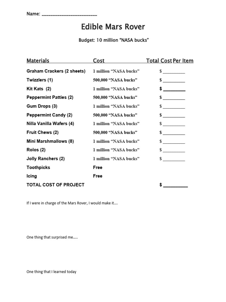 Edible Mars Rover AST | PDF
