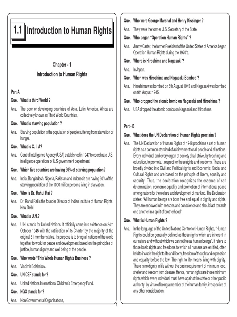 Chapter - 1 Introduction To Human Rights | PDF | Human Rights | Kama