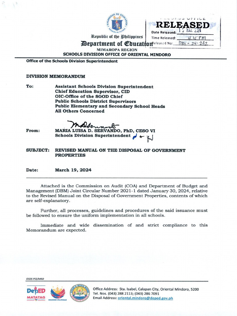 DM Revised Manual On The Disposal of Government Properties | PDF