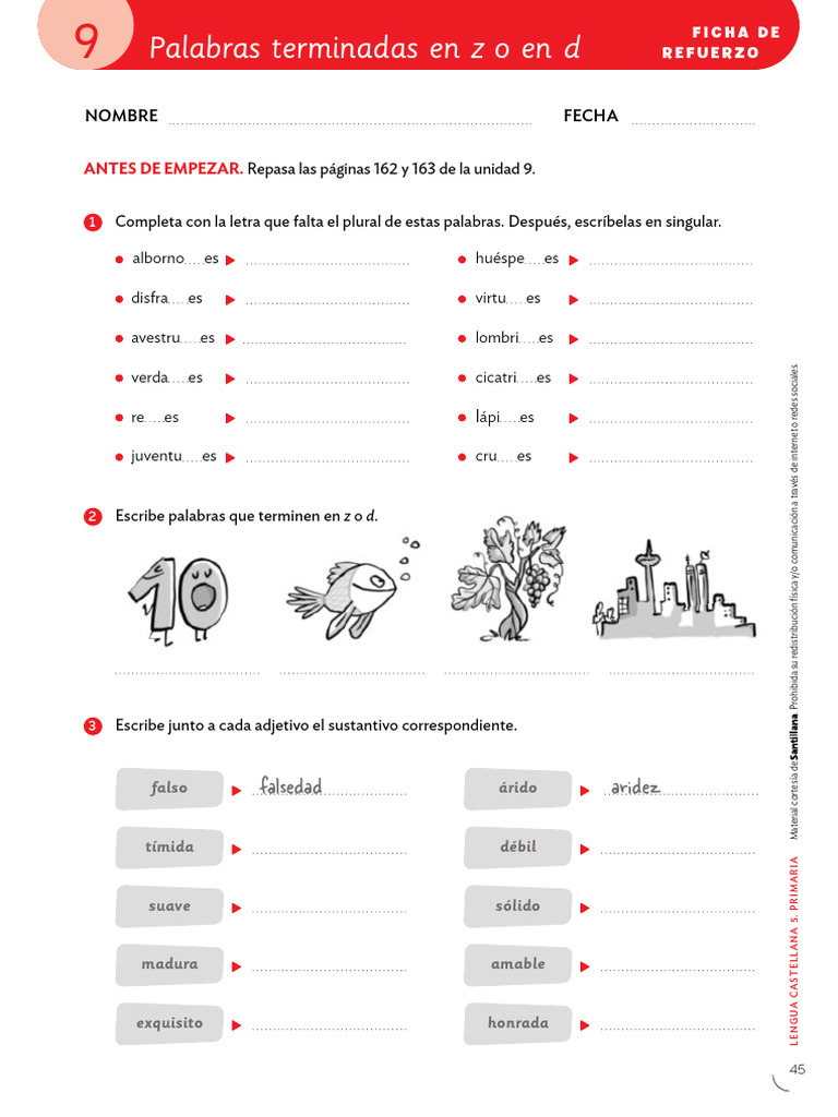 Ficha Refuerzo Palabras Terminadas en Z o D | PDF