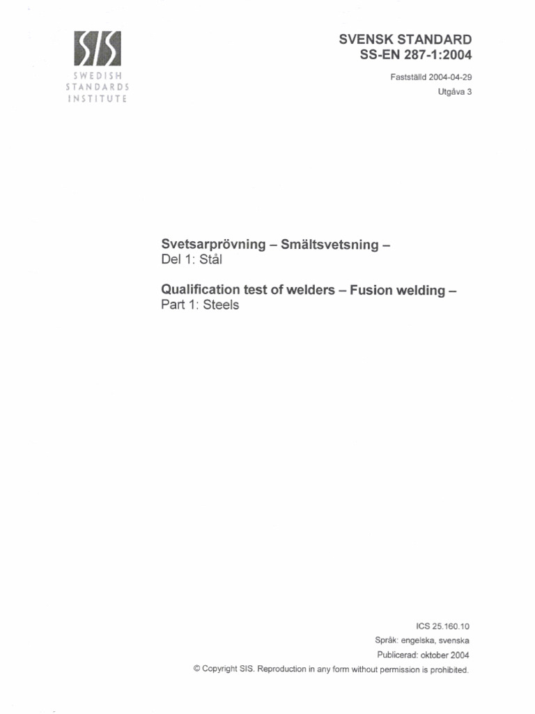Ss-En 287-1-2004 | PDF