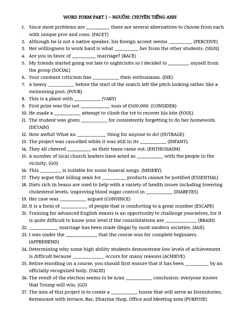 Word Formation Exercises | PDF