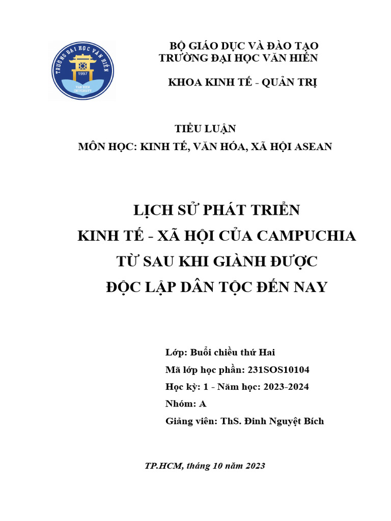 NHÓM A - LỊCH SỬ PHÁT TRIỂN KT-XH CỦA CAMPUCHIA TỪ SAU KHI GIÀNH ĐƯỢC ĐỘC LẬP ĐẾN NAY | PDF