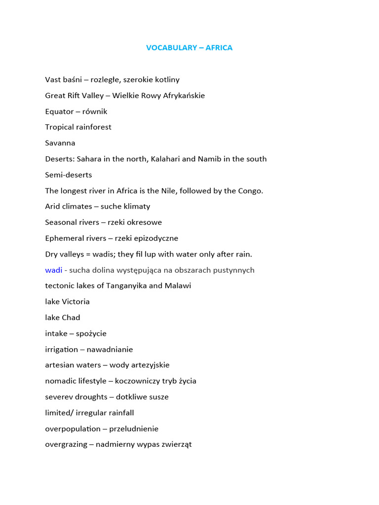 VOCABULARY Africa | PDF