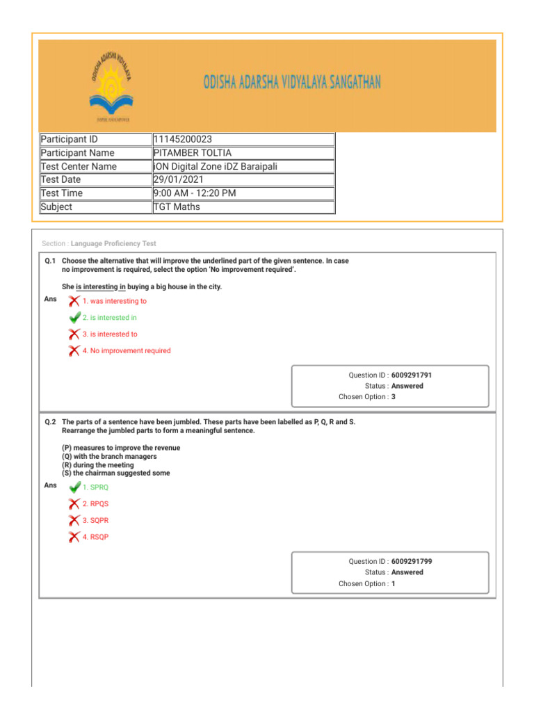 OAVS 2021 1st Shift | PDF | Question
