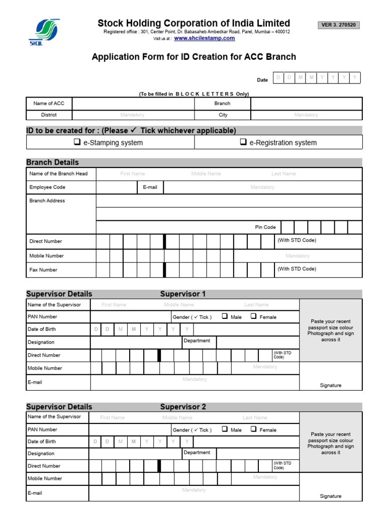 ACC Branch ID Creation Form | PDF | Government And Personhood ...