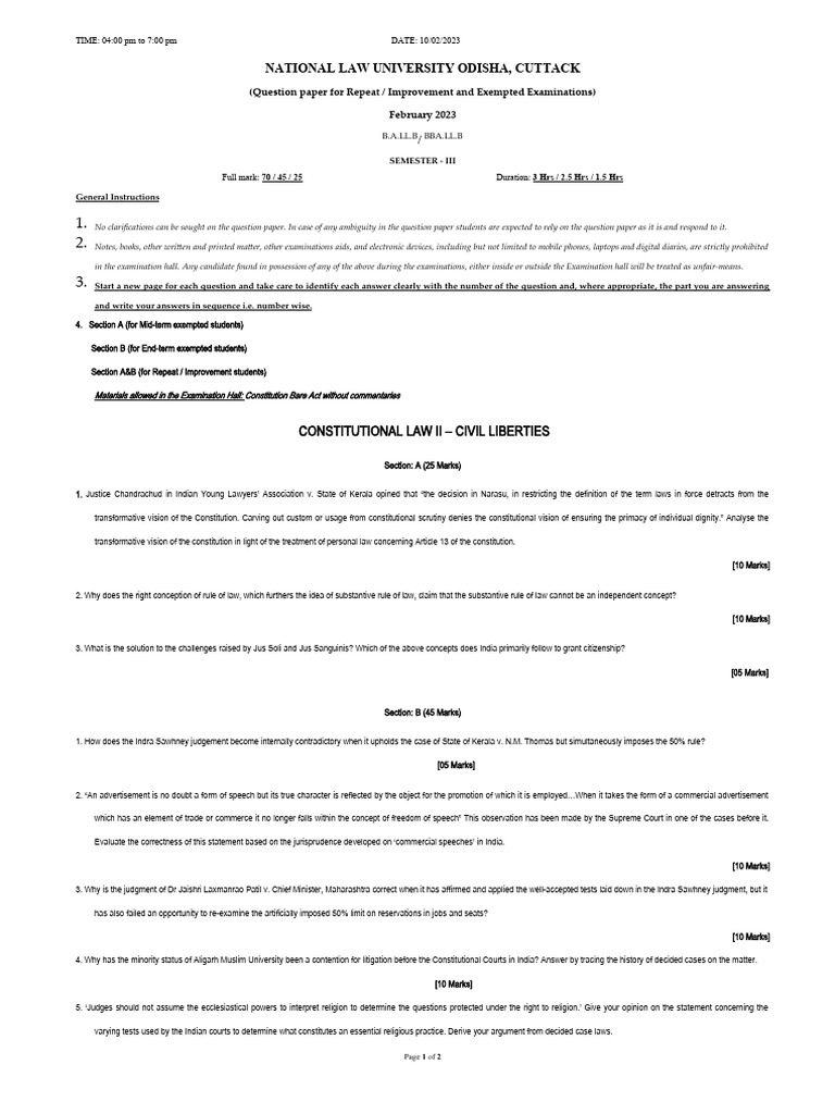 Constitutional Law II Exam Questions | PDF | Rule Of Law ...