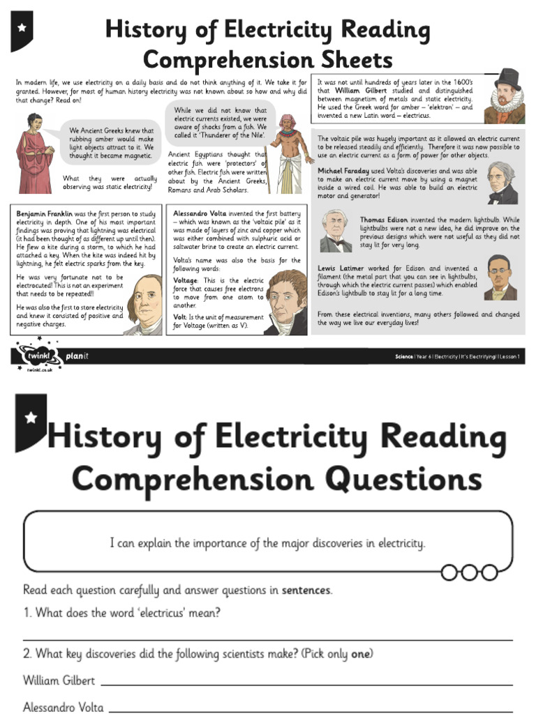 Year 6 Electricity Comprehension | PDF | Electricity | Alternating Current