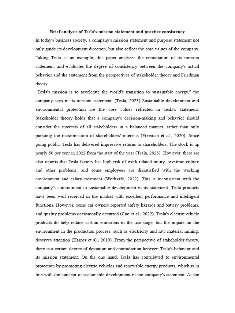 Brief Analysis of Tesla's Mission Statement and Practice Consistency ...