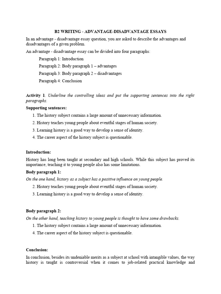 B2 Writing - Advantage-Disadvantage Essays: Paragraphs | PDF | Globalization | Learning