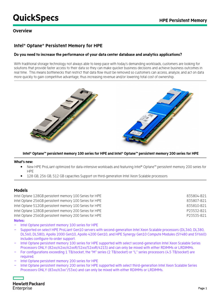 HPE Persistent Memory-a00067733enw | PDF | Computing | Computer Architecture