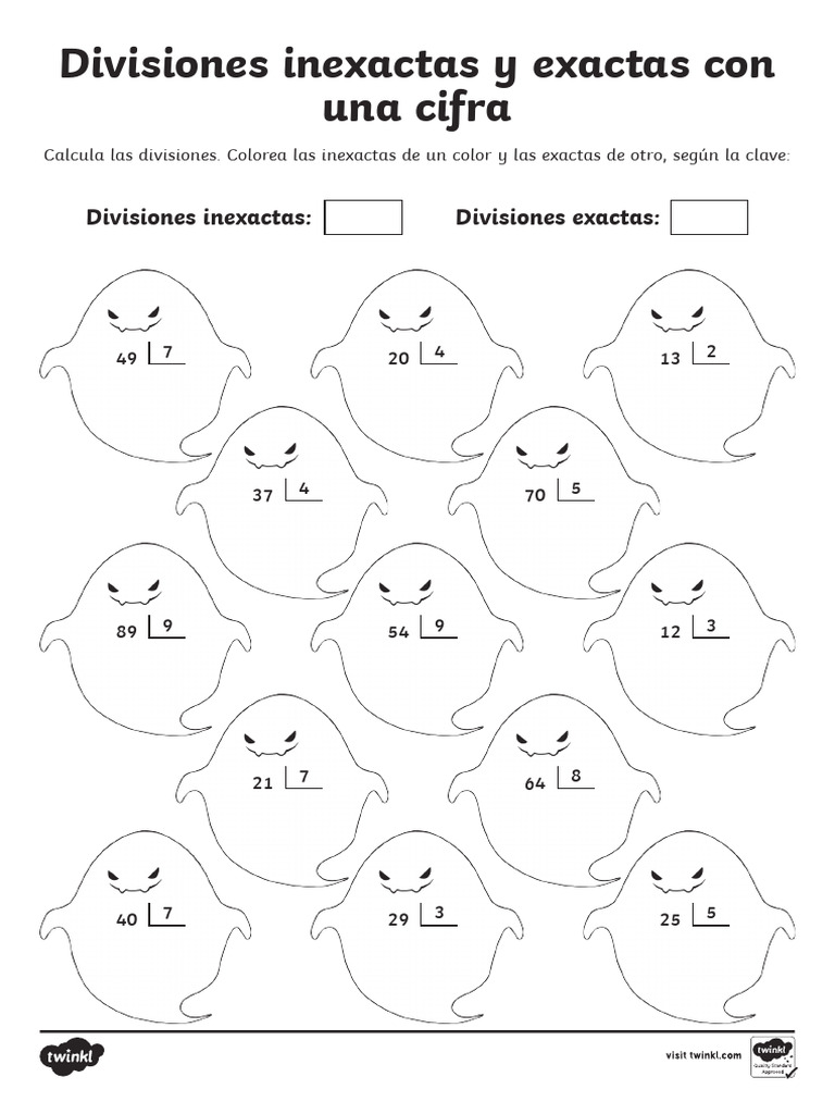 Es2 M 30 Ficha de Actividad Colorear Por Divisiones Inexactas y Exactas Con Una Cifra Fantasmas ...