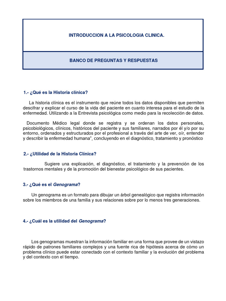 FEB71P Banco de Preguntas y Respuestas - Modulo III y IV. Introducciona A La Psicologia Clinica ...