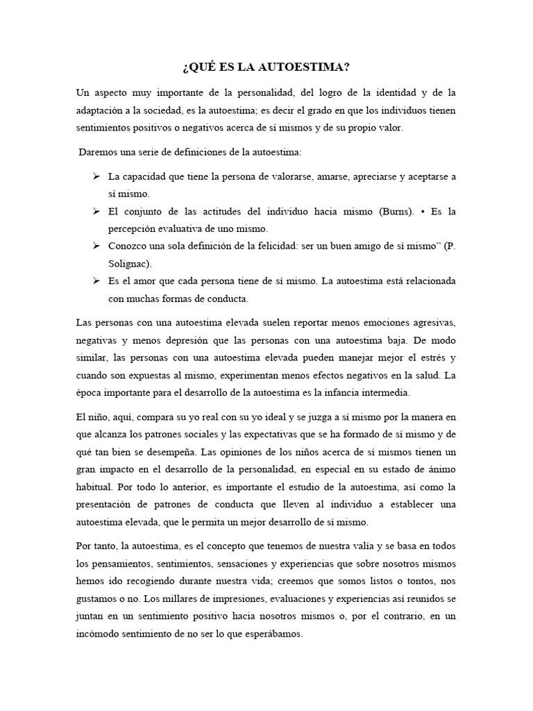 TIPOS DE AUTOESTIMA TEMA 10 | PDF | Autoestima | Psicología Social