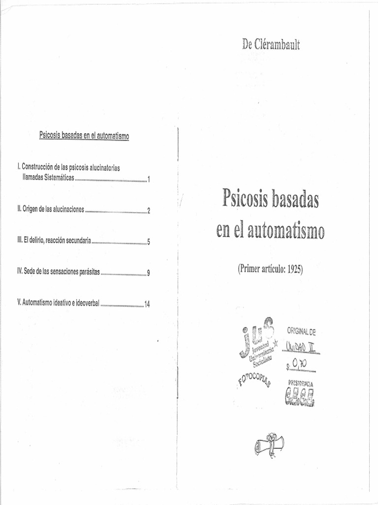 DE CLERAMBAULT - Psicosis Basadas en El Automatismo | PDF