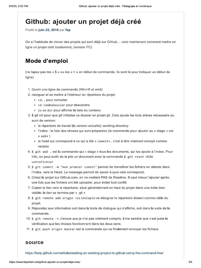 Github - Ajouter Un Projet Déjà Créé | PDF