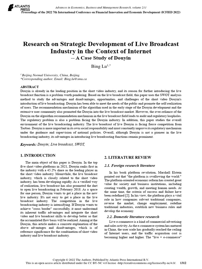 Research On Strategic Development of Live Broadcast Industry in The Context of Internet | PDF ...