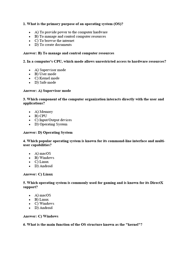 Introduction To Os Important Question | PDF | Process (Computing) | Operating System