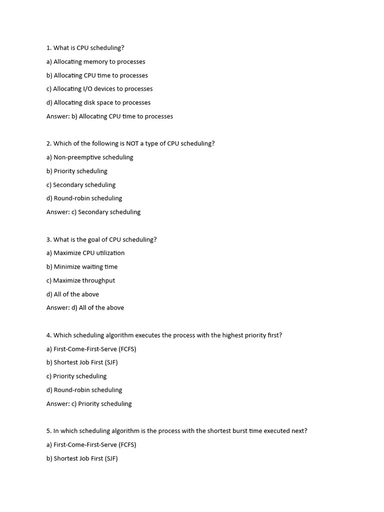 CPU Scheduling Important Questions | PDF | Scheduling (Computing) | Process (Computing)