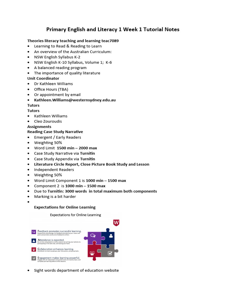 Week 1 Literacy Tutorial Overview | PDF | Phonics | Linguistics