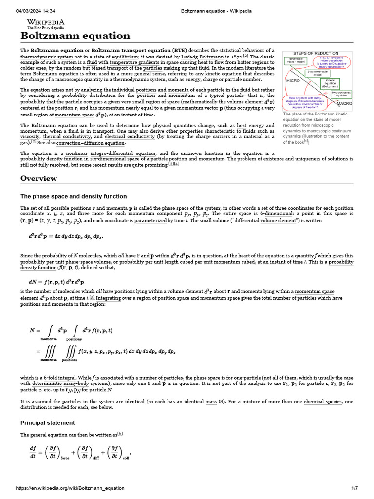 Boltzmann Equation - Wikipedia | PDF | Momentum | Mechanical Engineering