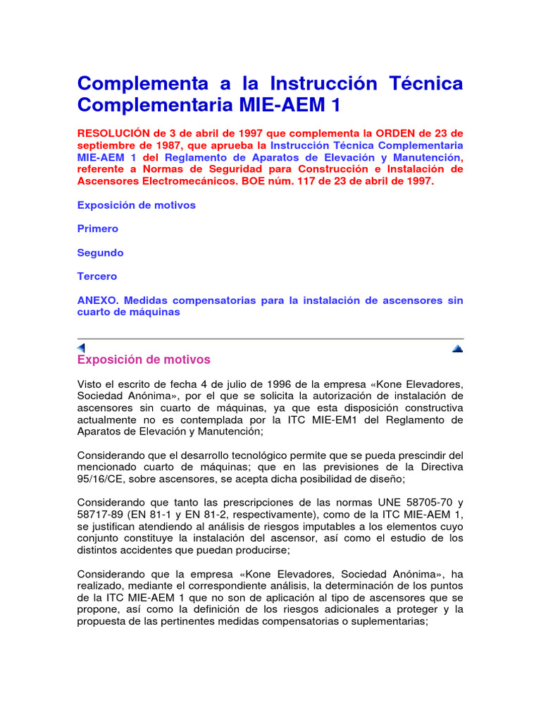 ITC MIE AEM 1 Anexo Sin Cuarto de Máquinas | PDF | Ascensor