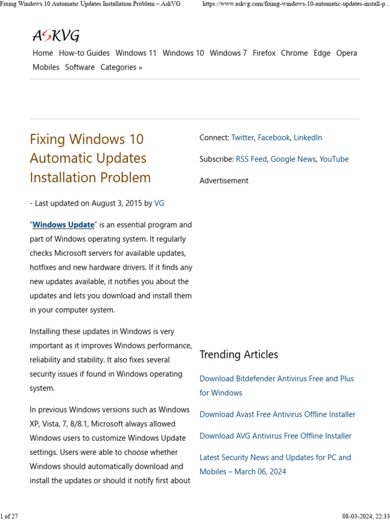 Fixing Windows 10 Automatic Updates Installation Problem Askvg Pdf 2316