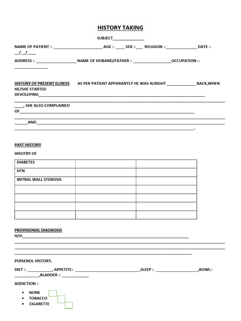 Medical History Taking Proforma | PDF | Epidemiology | Determinants Of ...