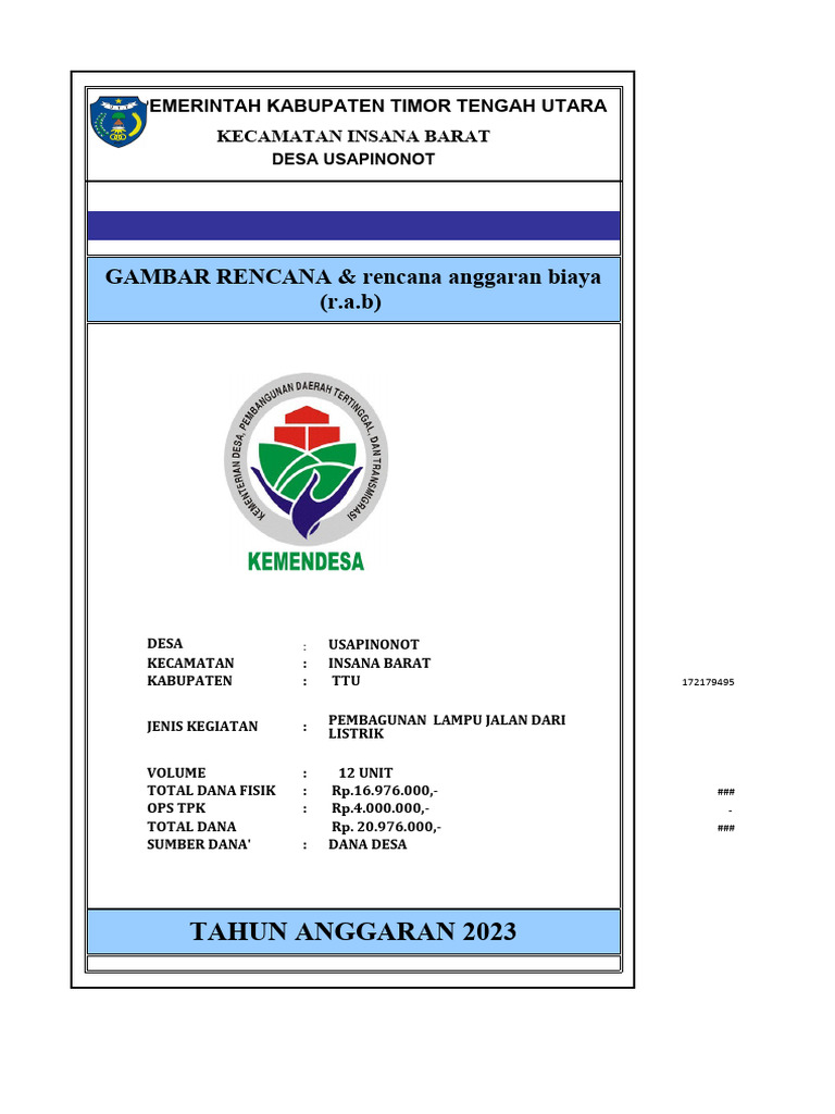 RAB Lampu Jalan Listrik PJU Berbasis Masyarakat | PDF