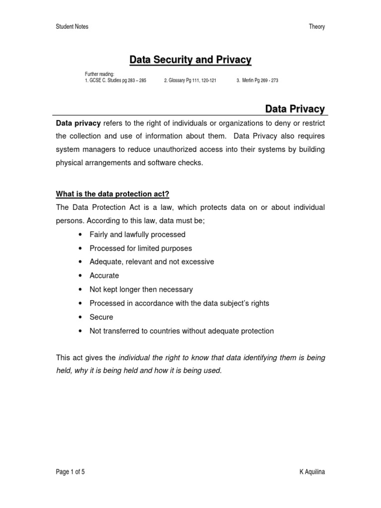 Data Security and Privacy - Student Notes | PDF | Backup | Copyright ...