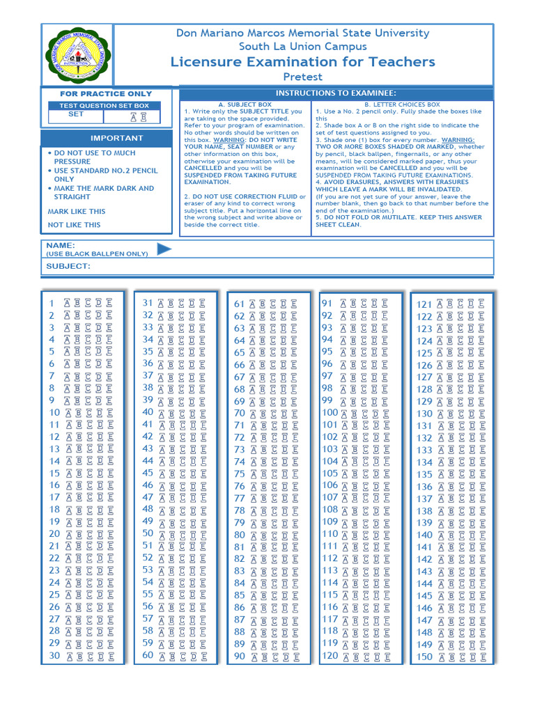 LET Answer Sheets Long | PDF
