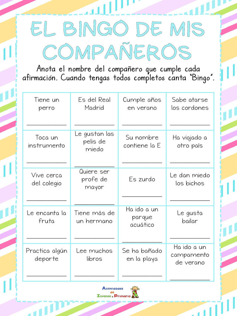 Bingo de Compañeros para Clases | PDF