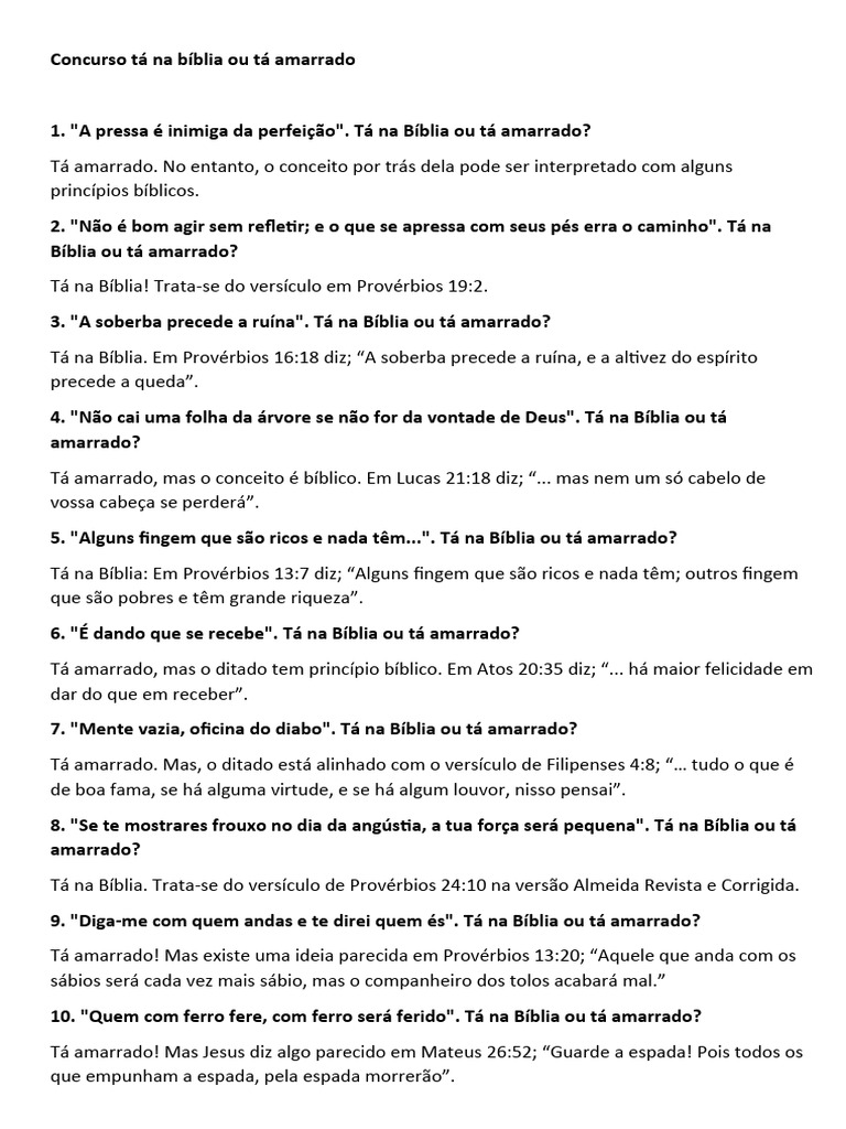 Concurso tá na bíblia ou tá amarrado | PDF | Bíblia | Livro dos Provérbios